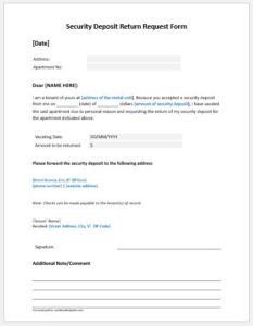 Tenant Security Deposit Return Request Form | Download