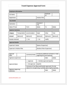 Travel Expense Approval Form Templates for Word | Download