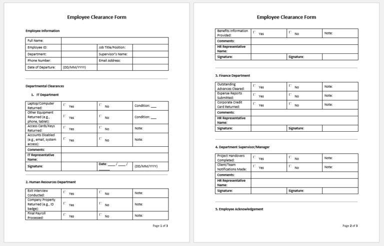 Employee Clearance Form Templates MS Word | Download
