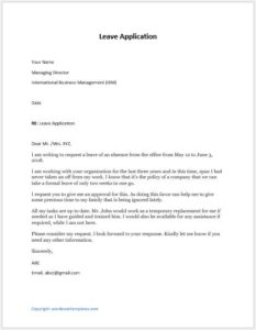 Leave Application for Few Days Off | Word & Excel Templates
