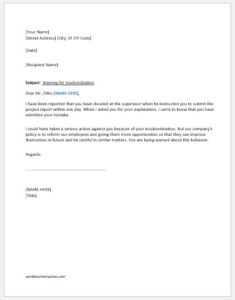 Warning Letter to Employee for Insubordination | Copy Sample