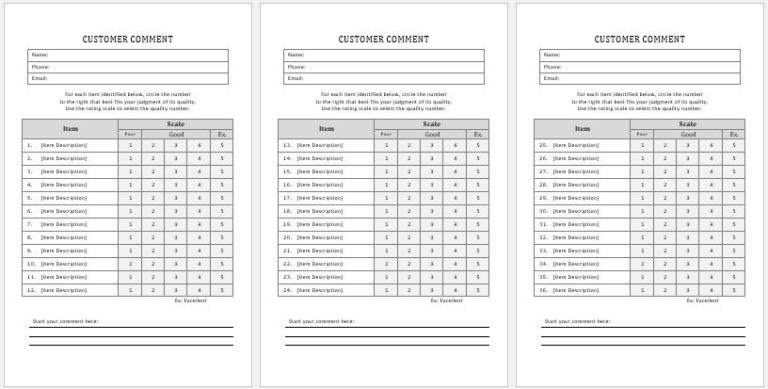 Customer Comment Cards Templates for MS Word | Edit & Print