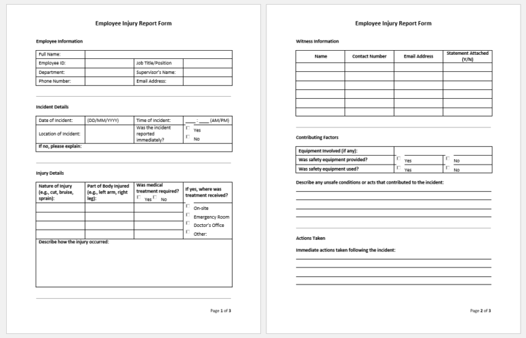 Employee Injury Report Form Templates | Download Samples