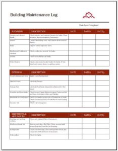 Building Maintenance Log Templates | Word & Excel Templates