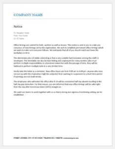 Notice to Staff for New Office Timings | Download Samples