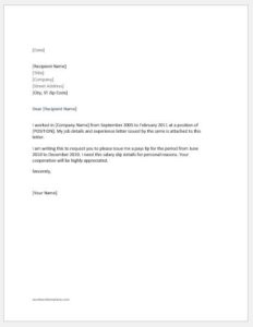Payslip Request Letter from Previous Employer | Download