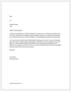 Warning Letter for Failure to Perform Duties | Download