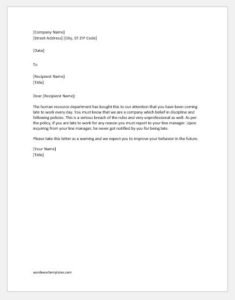 Unprofessional Behavior Warning Letter Samples | Copy Free