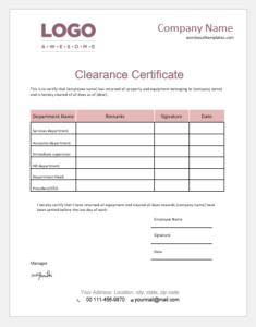 Employee Clearance Certificate Templates for Word | Download
