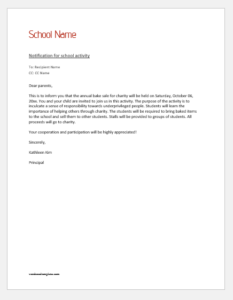 Notification Letter to Parents for Various Situations