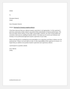 Notice of Concern Regarding Workplace Attitude | Copy/Save
