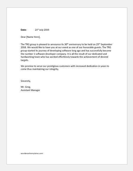 Business Anniversary Announcement Letters Word Excel Templates Business Anniversary Announcement Letters Word Excel Templates