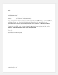 Warning Letters for not Showing Up and Irregular Attendance