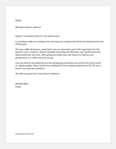 Termination Letter for Non-Performance | Download Samples