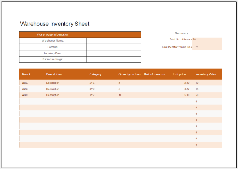 Warehouse Inventory Templates for MS Excel | Download