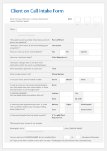 Client on Call Intake Form Template for Word | Download