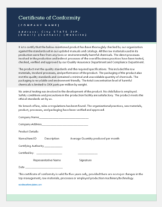 Certificate of Conformity Template for Word | Download File