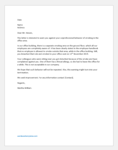 Warning Letter for Smoking in the Office | Word & Excel Templates