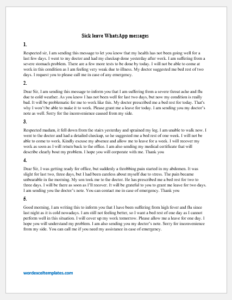 Sick Leave WhatsApp Messages | Word & Excel Templates