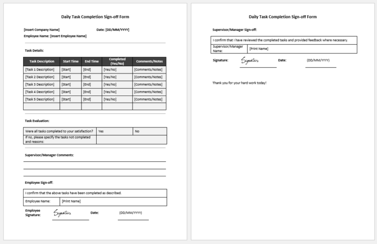 Job Completion Sign-off Form Template for Word | Download