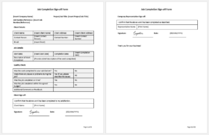 Job Completion Sign-off Form Template for Word | Download