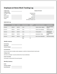 Employee-at-Home Work Tracking Log | Word & Excel Templates