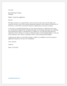 Two Days Leave Application to Boss | Word & Excel Templates