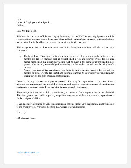 Warning Letter to Employee for Lack of Responsibility | Word & Excel ... Warning Letter to Employee for Lack of Responsibility | Word & Excel ...