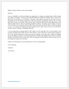 Email to Head to Excuse from Training | Word & Excel Templates