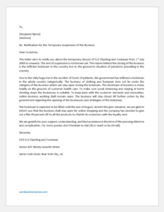 Letter Informing the Customers Temporary Closure of Business | Word ...