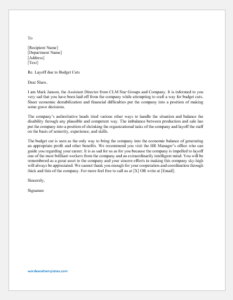 Layoff Letter Due to Budget Cut | Word & Excel Templates