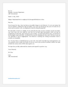 Reprimand Letter to Employee for Disrespectful Behavior to Boss | Word ...