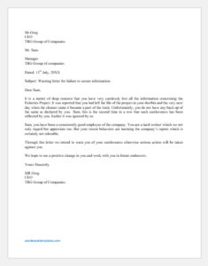 Warning Letter for Failure to Secure Information | Download