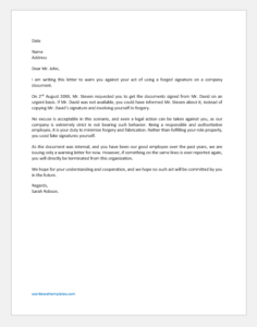 Warning Letter to Employee for Forged Signatures | Word & Excel Templates
