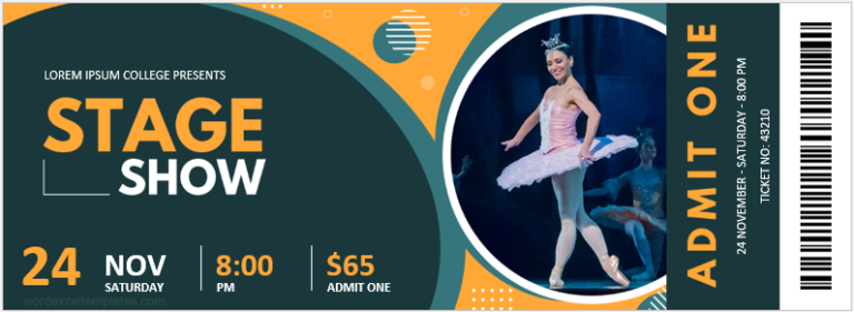 College Stage Show Ticket Templates for Word | Download Free