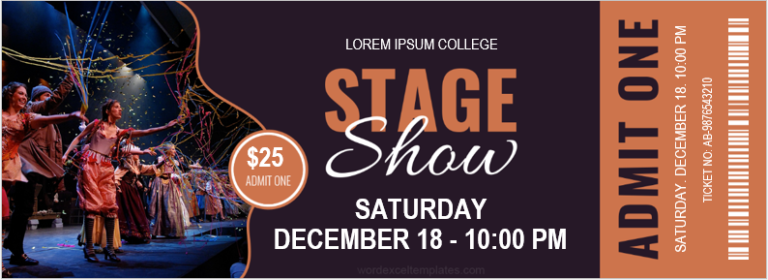 College Stage Show Ticket Templates for Word | Download Free