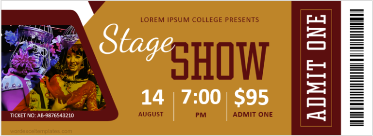 College Stage Show Ticket Templates for Word | Download Free