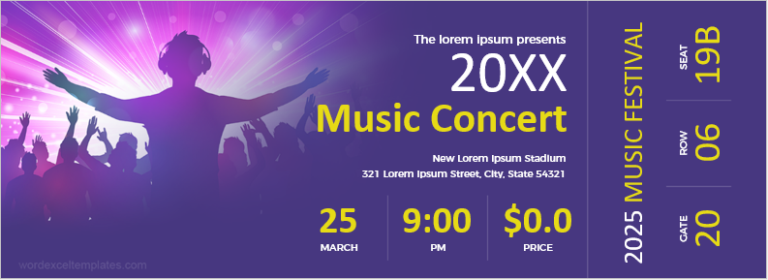 Concert Ticket Templates for Word | Word & Excel Templates