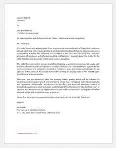 Student Disciplinary Warning Letter | Word & Excel Templates