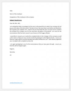 Payroll Error Letter to Employee | Word & Excel Templates