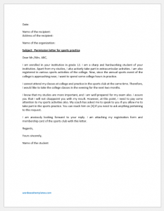 Permission Letter for Sports Practice | Word & Excel Templates