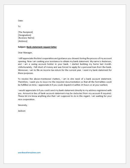 Bank Statement Request Letter Template | Download Edit Copy Bank Statement Request Letter Template | Download Edit Copy
