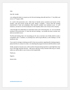 First Aid Training Request Letter for Staff | Download Copy