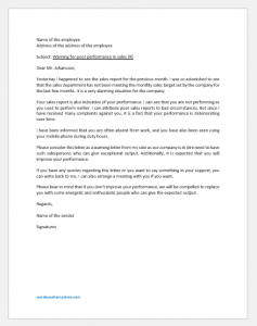 Warning Letter for Non-performance in Sales | Copy & Forward