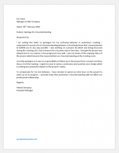 Apologizing Management for Misunderstanding | Sample Letter