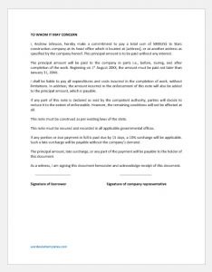 Work Completion Promissory Note Template | Edit & Deliver