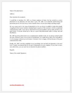 Recommendation Letter for Pharmacist | Download Free Letter