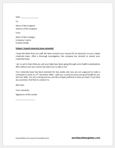 Unpaid Maternity Leaves Extended Letter | Download Free
