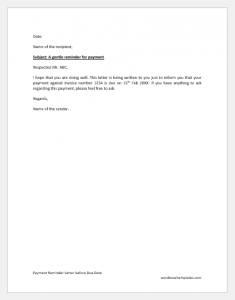 Payment Reminder Letter before Due Date | Download Letter