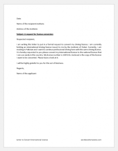 Letter to Convert International License | Download Letter